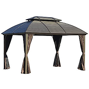 ZZBJ 10x12 Hardtop Gazebo with Aluminum Frame, Metal Roof Gazebo Canopy with Curtains and Netting for Gardens, Patios