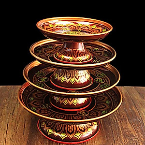 PRETYZOOM Buddhist Plate Offering Bowls Fruit Tray Food Dessert Snack Blessing Fruit Tray Tinplate Bowl for Altar Use Rituals Incense Smudging Decoration (Dark Red)