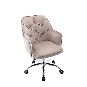 Gecheer Velvet Swivel Shell Chair for Living Room, Modern Leisure Arm Chair, 360° Swivel Office Task Chair with Wheels - Grey