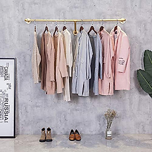 FURVOKIA Industrial Retro Wall Mounted Pipe Shelf Bathroom Hanging Towel Rack,Metal Bedroom Clothing Rod Garment Rack,Display Stand (One Pipe Shelves, Gold, 31.5" L x 11.8" D)