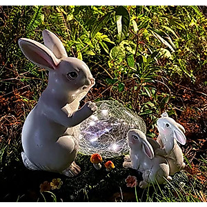 Solar Powered Family of Bunnies Outdoor LED Garden Light Decor, Garden Ornament (Bunnies Family on a Lawn)