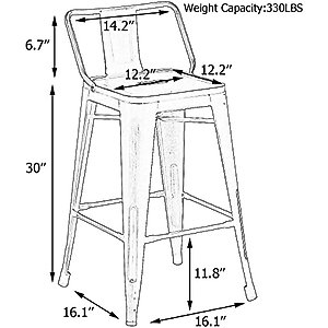 Andeworld Distressed Bar Stools Set of 4 Industrial Counter Stools Metal Barstools with Backrest (30 Inch, Distressed Design Teal)