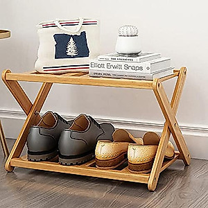 SXRZY Bamboo Shoe Rack Small Space,2 Tier Shoe Rack Wooden,Sturdy and Durable Installation-Free Folding Shoe Storage Rack for Entryway, Hallway,Closet,Dorm,Bearing 40kg (40×25×22cm)
