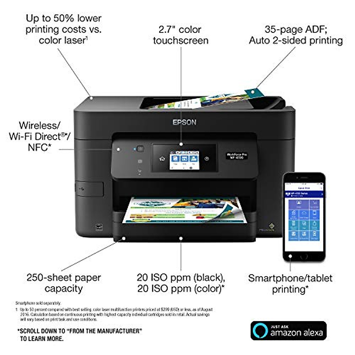 Epson WorkForce Pro WF-4720 Wireless All-in-One Color Inkjet Printer, Copier, Scanner with Wi-Fi Direct, Amazon Dash Replenishment Ready