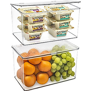 Sorbus Durable Plastic Storage Bins with Lids- Stackable Refrigerator Organizer Bins- MultiPurpose & Versatile- Lightweight Pantry Organizer- Perfect Cabinet Organizers and Storage for Kitchen- 2 Pack
