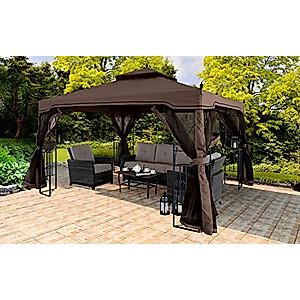 MASTERCANOPY 10x10 Patio Gazebo with Netting Screen Walls for Lawn, Garden, Backyard and Deck Brown