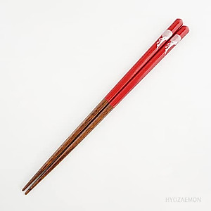 Japanese Natural Lacquered Wooden Chopsticks - Dishwasher-Safe - Handmade in Japan - Moon with Rabbit (Red 8.46 in)