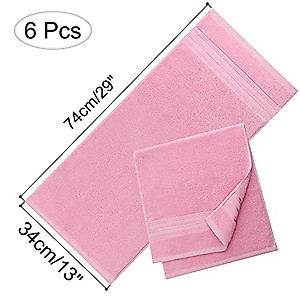 PiccoCasa Hand Towels for Bathroom 13 x 29 Inches 100% Cotton (6 Pack), Soft & Highly Absorbent Oversized Cotton Guest Towels for Hotel Spa, Face Towels Washcloth Pink