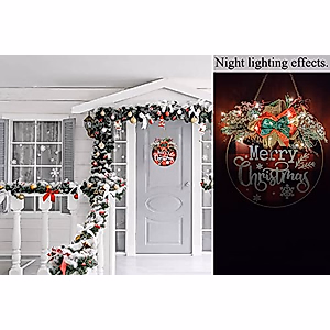 NAZADU Merry Christmas Sign Christmas Red Buffalo Plaid Welcome Sign For Front Door Christmas Decoration Hanging Farmhouse Porch Christmas Outdoor Christmas Decor Round Wood Sign,Red,12 inches