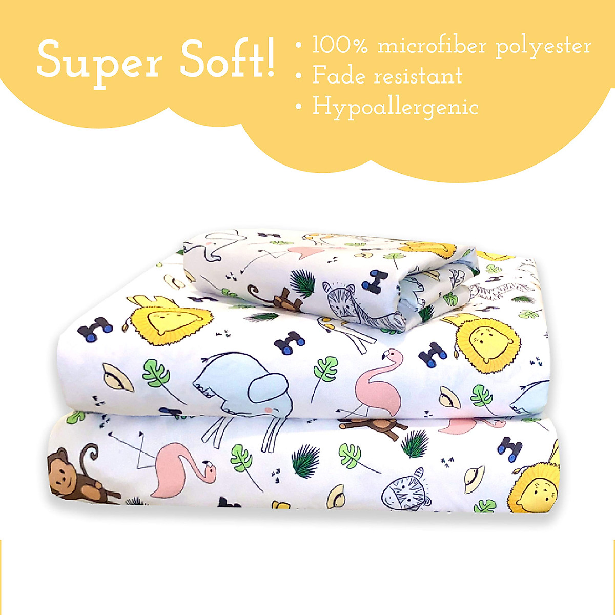 Little Sleepy Head Bed Sheets Twin Safari Set for Kids, Soft Lightweight Microfiber Bedding