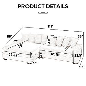 Fefances Spacious Two-Section Left-Oriented Modular L-Shaped Corduroy Sectional Couch for Living Spaces, 111" Upholstered Convertible Chaise Sofa & Chaise Lounge with Daybed Functionality,Beige/R.