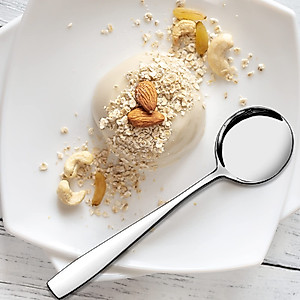 Nicesh 16-Piece Stainless Steel Round Soup Spoons, Round Bouillon Spoons