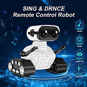 AOVIKOOD Rechargeable RC Robot Toy for Boys and Girls, Robot Toys with Music and LED Eyes, Develops Motor Skills, Creativity, and Intelligence, Gifts for Children Age 3-12