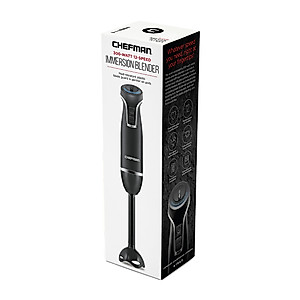 Chefman Immersion Blender 300-Watt Turbo 12 Speed Stick Hand Blender, Powerful Ice Crushing Design Purees Smoothies, Sauces & Soups, Detachable Heat Resistant Plastic Blade Guard Protects Pots, Black