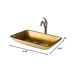 KRAUS 22-inch Rectangular Gold Glass Bathroom Vessel Sink and Spot Free Arlo Faucet Combo Set with Pop-Up Drain, Stainless Brushed Nickel C-GVR-210-RE-1200SFS