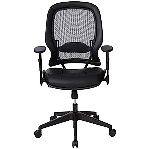 SPACE Seating AirGrid Back and Padded Bonded Leather Seat, 2-to-1 Synchro Tilt Control, Adjustable Arms, Nylong Base Adjustable High Back Managers Chair, Black