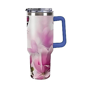 Magnolia Plant Flora Butterfly 40 Oz Stainless Steel Cup Travel Tumbler with Handle and Straw Lightweight Coffee Mug for Home Office