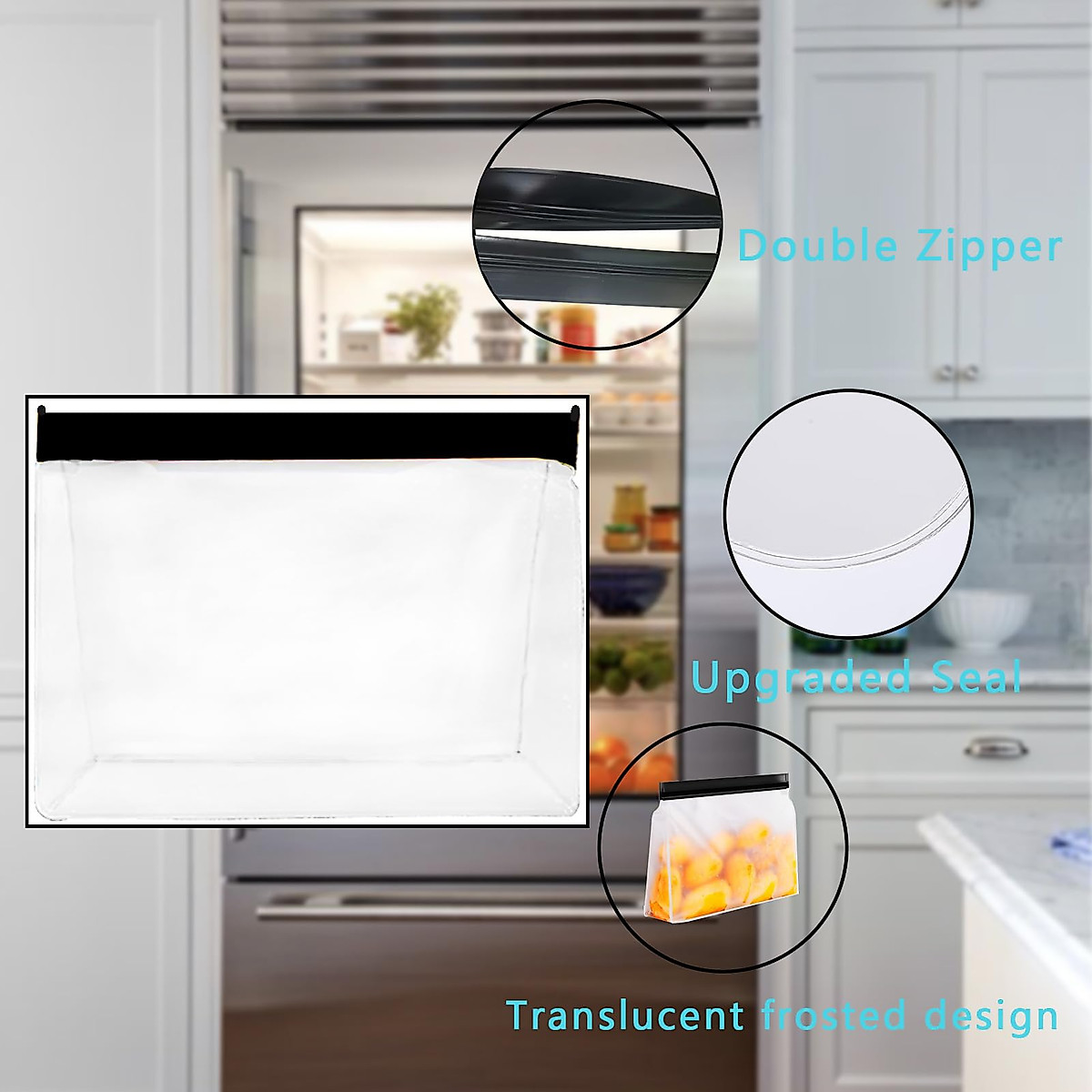 Ulifebetter 3 Pcs Reusable Ice Storage Bags with Secure Zip, 10"*7"*2.5"Freezer Bags Clear Ice Cube Storage Bags Freezer Storage Bags Ice Holder for Ice and Food Storage