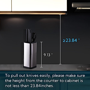 Universal Knife Block Holder, Fingerprint-proof Coated Stainless Steel, Modern Design with Scissors-Slot, Compact for Easy Storage, by Kitchendao