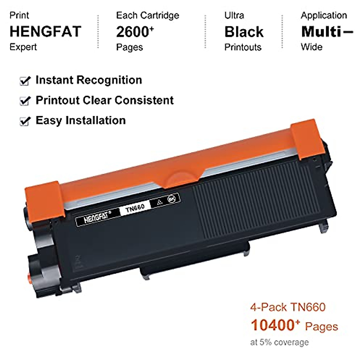HENGFAT TN660 Compatible Toner Cartridge Replacement for Brother TN660 TN-660 TN630 Toner for DCP-L2540DW HL-L2300D HL-L2320D HL-L2380DW HL-L2340DW MFC-L2700DW MFC-L2720DW MFC-L2740DW (Black 4-Pack)