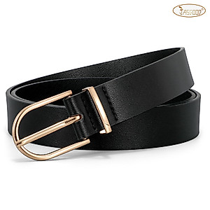 JASGOOD 3 Pack Women’s Leather Belts for Jeans Pants Fashion Ladies Belt with Gold Buckle A-Black+Brown+Beige，Fit Waist Size 25"-31"