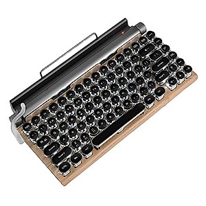 GUAZI STORE 83-Key Mechanical Keyboard dot Retro Typewriter Mechanical Keyboard Wireless Bluetooth Keyboard, Keyboard Gaming Mechanical,Anti-ghosting Blue Switch Mechanical Keyboard (Wood Color)