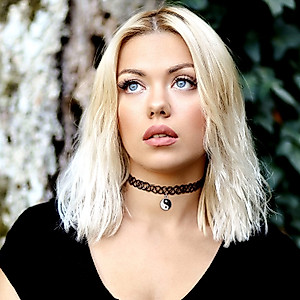 BodyJ4You Tattoo Choker Necklace - 90s Choker Necklace Women - 2000s Black Chokers - Yin Yang Silvertone Charm Pendant - Vintage Emo Stretchy Elastic Necklace