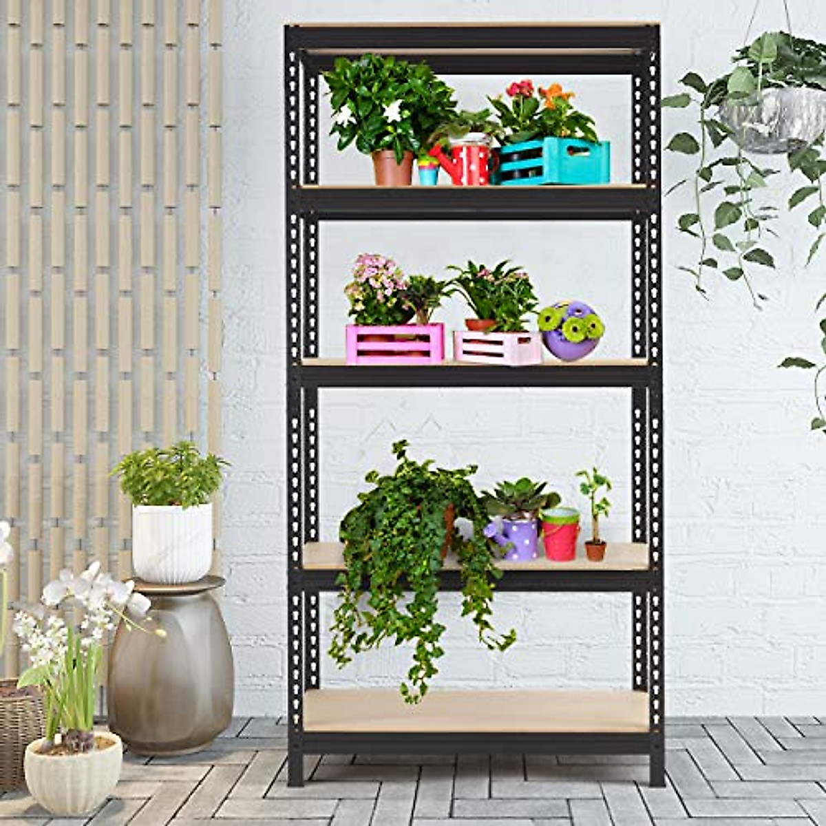 Tangkula 5-Tier Steel Storage Shelves, 73” Heavy Duty Garage Shelf with Adjustable Shelves, Boltless Shelving Unit for Free Combination, Metal Muscle Rack for Home Office Garage (4, Black)