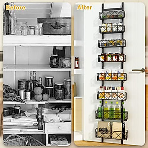 Over the Door Pantry Organizer 8-Tier Adjustable Baskets Hanging Spice Door Rack - 13.78" W x 65.16" H Behind the Door Storage for Kitchen, Bathroom, and Closet Organization