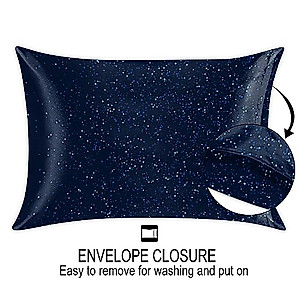 Blue Starry Satin Pillow Cases Silk Satin Pillowcase for Hair and Skin Standard Set of 2 Super Soft Silk Pillowcase with Envelope Closure (20x26 in)