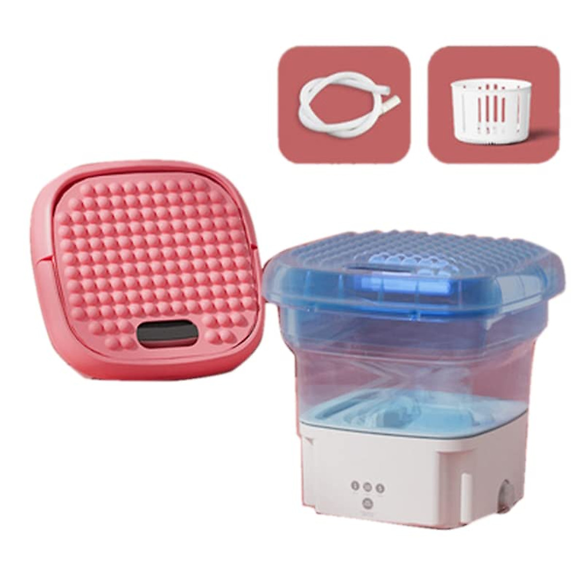 Portable Washing Machine, Mini Foldable Washer and Spin Dryer Small Foldable Bucket Washer, 3 Modes Deep Cleaning Half Automatic Wash and Dump Washer(Pink)