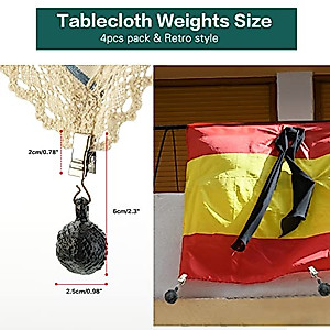Sungmor Cast Iron Heavyweight Tablecloth Weights - 4 Pack Antique Dark Brown Round Clew Pendent Clips Weights Kit - Heavy Duty Table Cloth Cover Clamps for Home Garden Party Wedding Camping Picnic