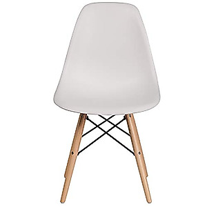 Flash Furniture Elon Series White Plastic Chair with Wooden Legs