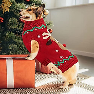 HUMLANJ Christmas Dog Turtleneck Sweater Winter Reindeer Snowflake Sweater with Leash Hole Puppy Knitwear Pullover Holiday Sweaters for Small Medium Large Dogs