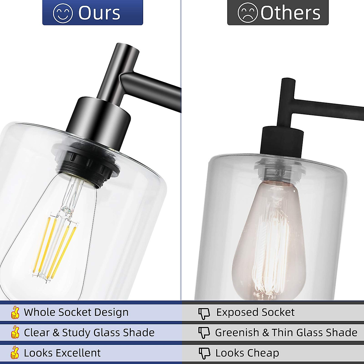 Industrial Floor Lamp with Hanging Glass Shade Black Farmhouse Indoor Pole Light with Edison E26 Base Vintage Rustic Standing Tall Lighting for Living Room Bedroom Office(ST64 Bulb Included)