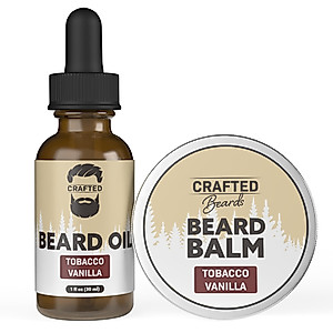 Deluxe Beard Oil and Beard Balm - For a Softer, Smoother, Moisturized Beard - Made with All-Natural and Organic Ingredients - Leave in Conditioner - Beard Care Kit for Men - Tobacco Vanilla Scent