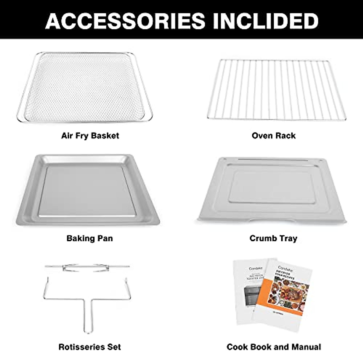 Condake 32QT Large Air Fryer Oven Toaster Oven Combo with Rotisserie 18-in-1 Convection Oven Countertop LED Touch and Knob Design Digital Oven for Bake Broil Pizza Roast Toast Dehydrate,1800W,Stainless Steel,ETL certified