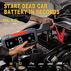 HPBS Jump Starter - 4000A Jump Starter Battery Pack for Up to 10.0L Gas and 8.0L Diesel Engines, 12V Portable Car Battery Jump Starter Box with 3.0" LCD Display (Red)