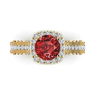 Clara Pucci 1.92ct Round Cut Solitaire Halo Natural Scarlet Red Garnet VVS1 Designer Modern Statement Accent Ring Solid 14k Yellow Gold