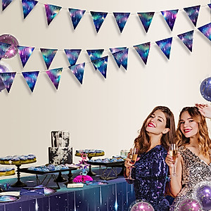 Starry Night Flag Banner Triangle Pennant Star Garlands for Party Decorations Hanging Aurora Shooting Star Birthday Wedding Anniversary Baby Shower Party Supplies