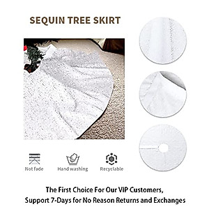 Christmas Tree Skirt Sequin Tree Skirt Xmas Pine Tree Ornaments Artificial Christmas Pine Tree Skirt Holiday Decor (30 Inch, White)