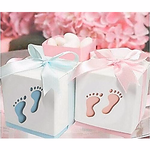 Since 50pcs Baby Shower Ribbon Favour Gift Candy Boxes Wedding Favors and Gifts for Wedding (Pink)