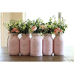 Set of 5 - Painted Distressed Mason Jars - Choose Pint 16 oz or Quart 32 oz, You Choose Jar Colors, Artificial Flowers Optional, Mason Jar Centerpiece Set, Boho Chic Baby Shower Centerpiece for Girls