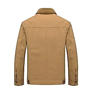 Litteking Men's Winter Fleece Coat Casual Military Bomber Jacket Stand Collar Cotton Cargo Outwear Black XL