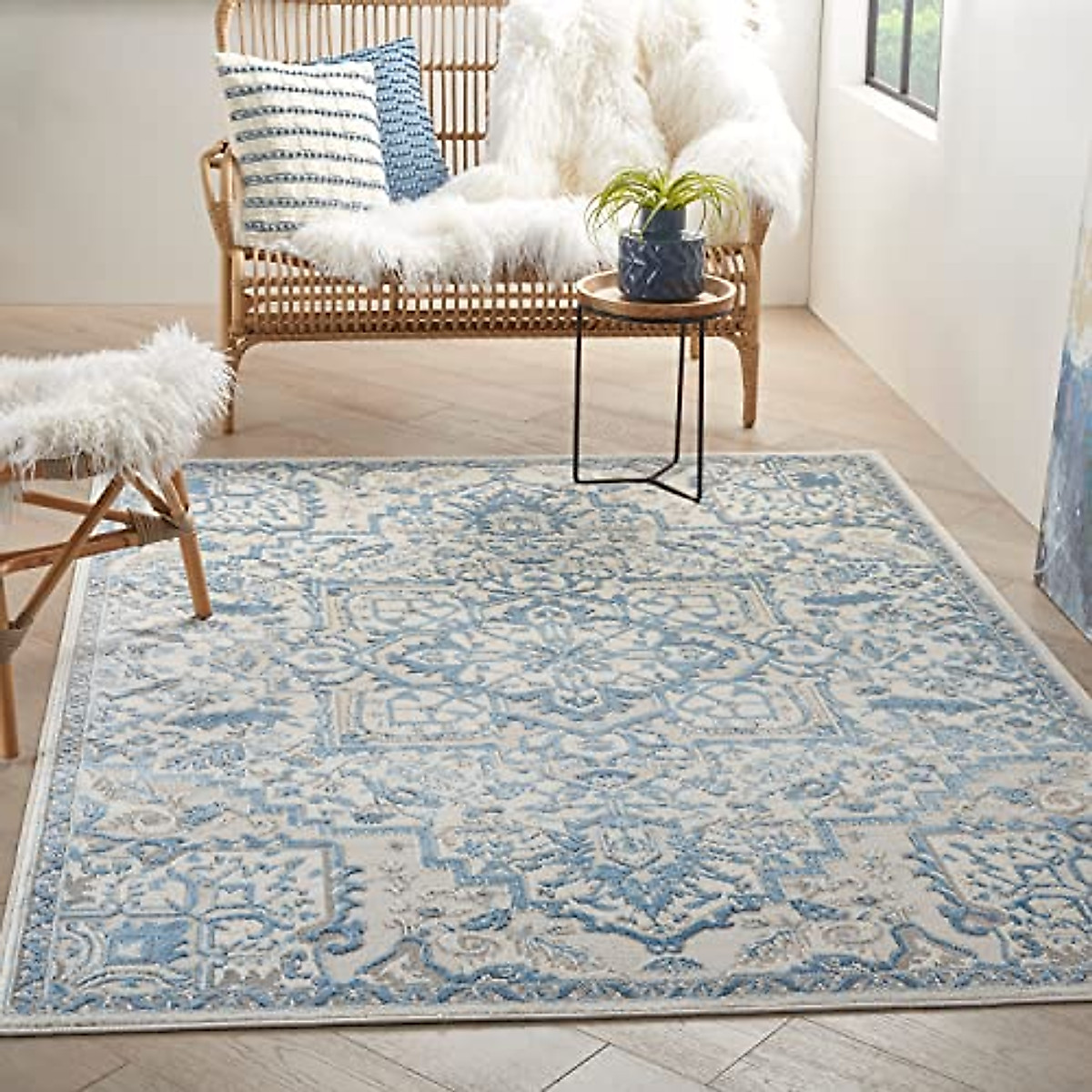 Nourison Elation Floral Ivory Brick 4' x 6' Area -Rug, Easy -Cleaning, Non Shedding, Bed Room, Living Room, Dining Room, Kitchen (4x6)