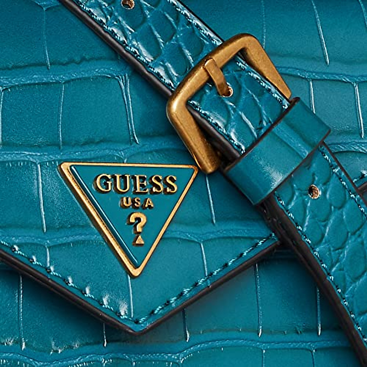 GUESS Womens Retour Mini Flap Satchel Top Handle Crossbody, Deep Teal, One Size US