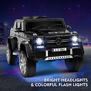 JOYLDIAS Kids Ride On Cars, Licensed Mercedes-Benz Maybach G650S, 12V7AH Battery Powered Toy Electric Car for Kids with 2.4GHz Remote Control, 2 Motors, 3 Speeds, Lock, Music, Horn, LED Lights, Black