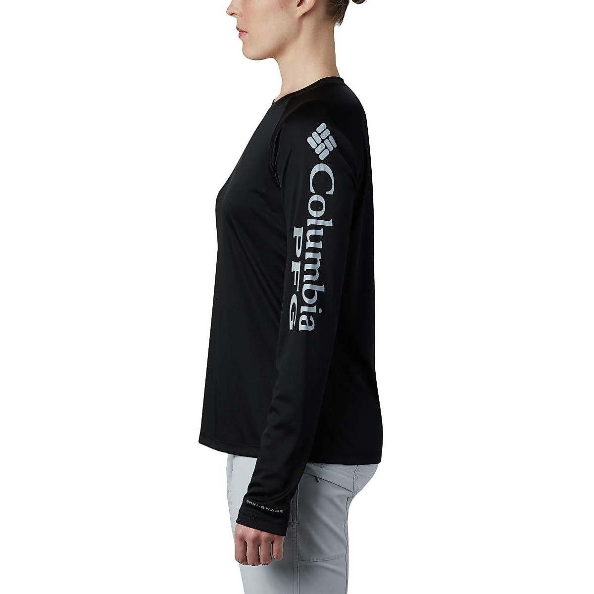 Columbia Women’s PFG Tidal Tee™ II Long Sleeve Shirt, Black, Cirrus Grey Logo, Medium