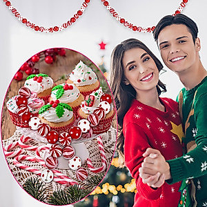 100 Pieces Candy Cane Wooden Beads 0.63 Inch Christmas Dotted Striped, Colorful Round Spacer Natural Farmhouse Craft Beads with Hole for DIY Craft Supplies Holiday 4 Colors (red)