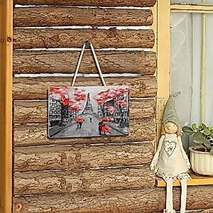 ALAZA France Paris Eiffel Tower Oil Painting Hanging Door Sign Plaque Wall Hanging Sign Home Decor Front Farmhouse Porch Garden Yard 6 x 11 inches